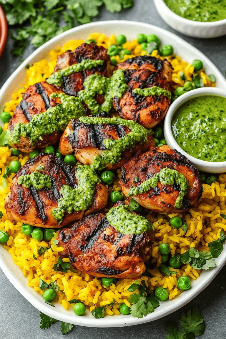 Peruvian Chicken and Rice with Green Sauce
