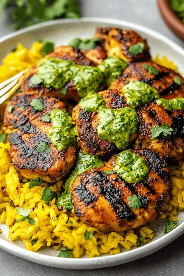 Peruvian Chicken and Rice with Green Sauce