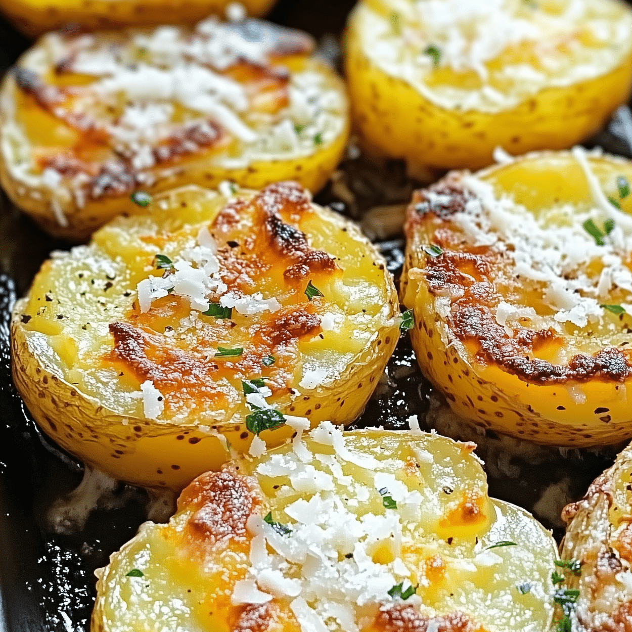 Baked Smashed Potatoes With Garlic & Parmesan