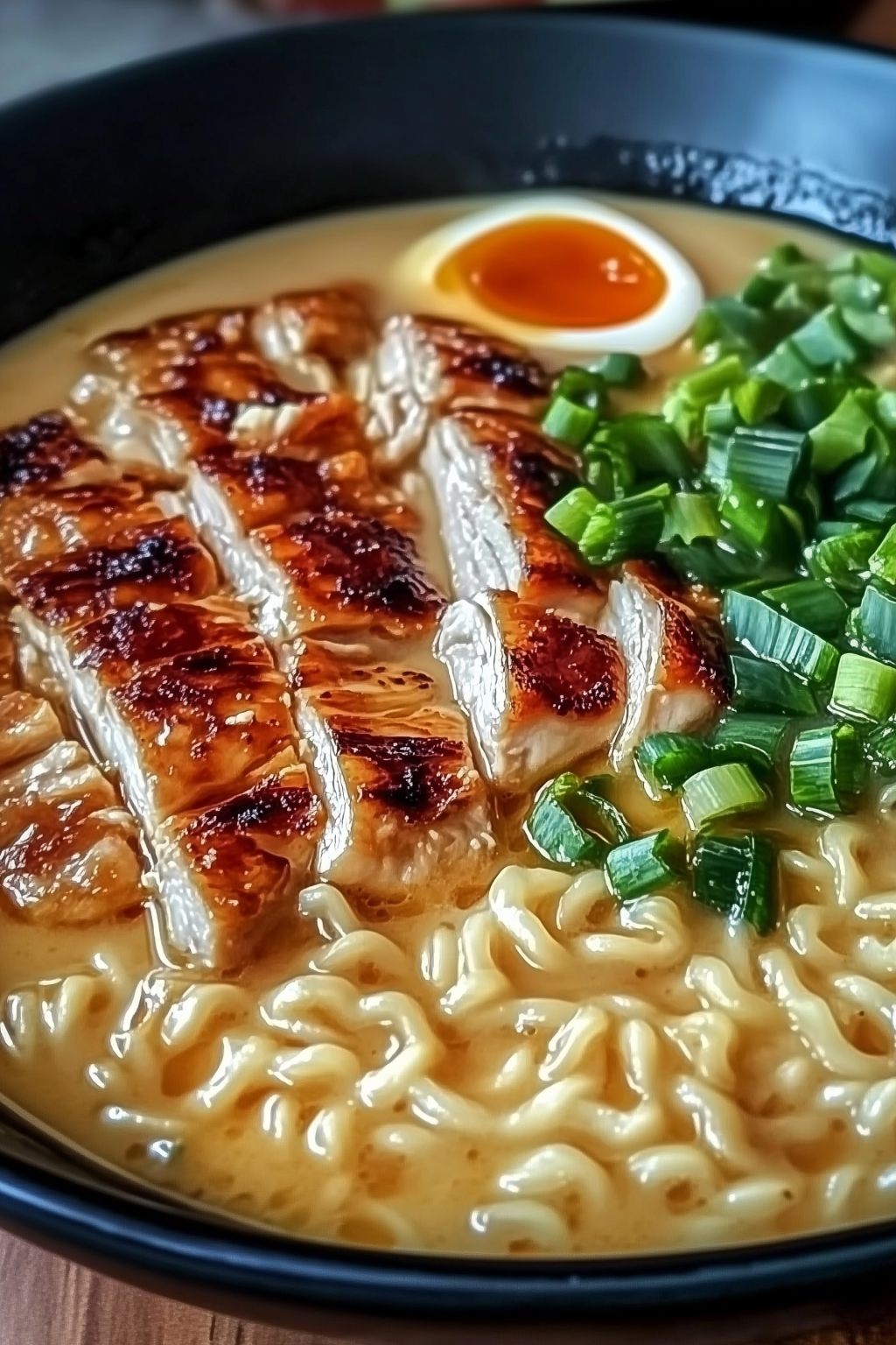 Fiery Chicken Ramen with Creamy Garlic Sauce