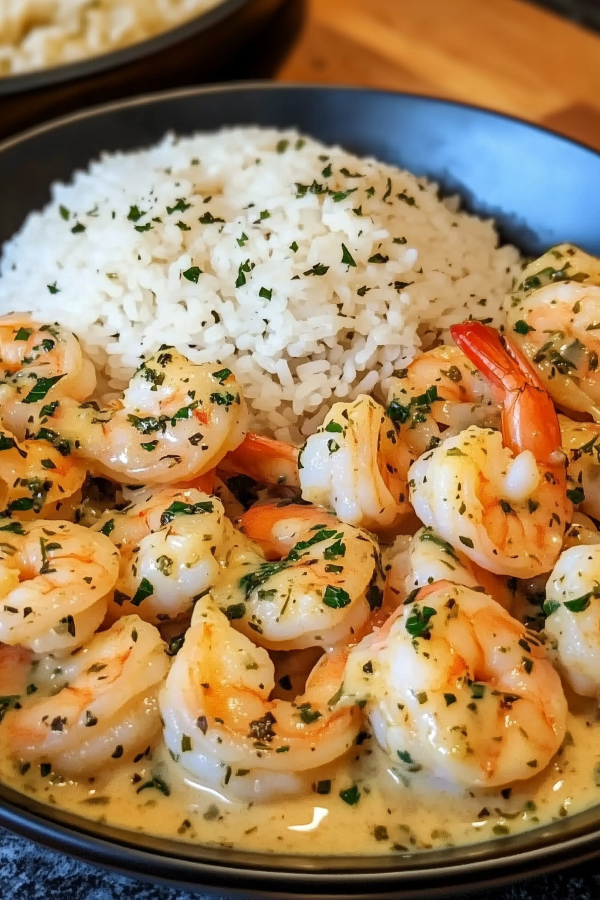 Creamy Garlic Butter Shrimp Bowl with Herb Rice