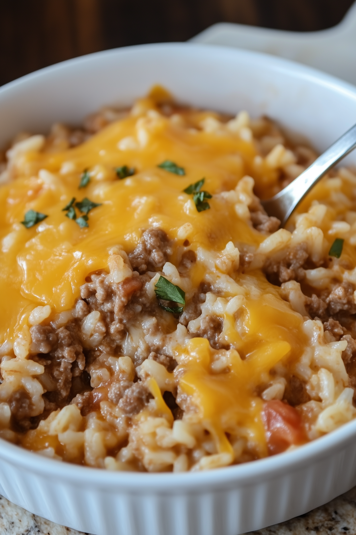 Cheesy Ground Beef And Rice Casserole