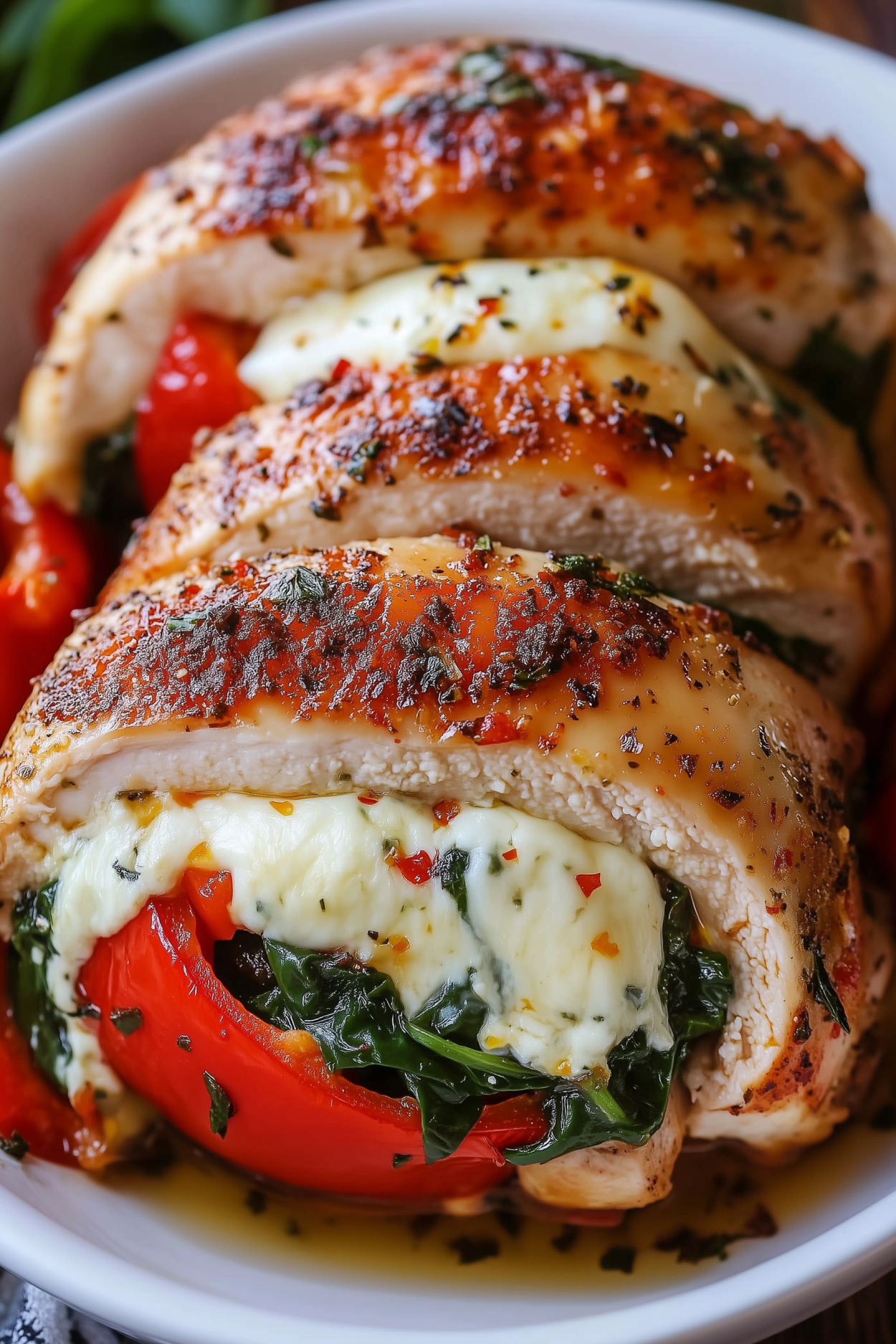 Roasted Red Pepper Spinach Mozzarella Stuffed Chicken