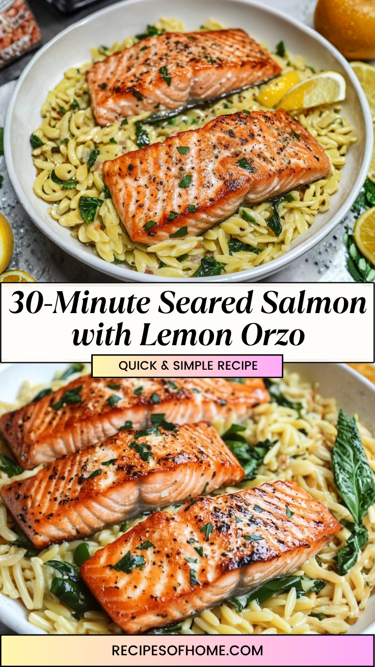 30-Minute Seared Salmon with Lemon Orzo