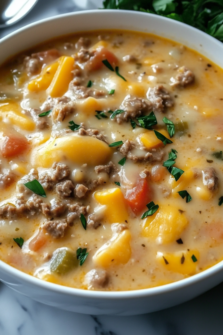 Easy Homemade Cheeseburger Soup