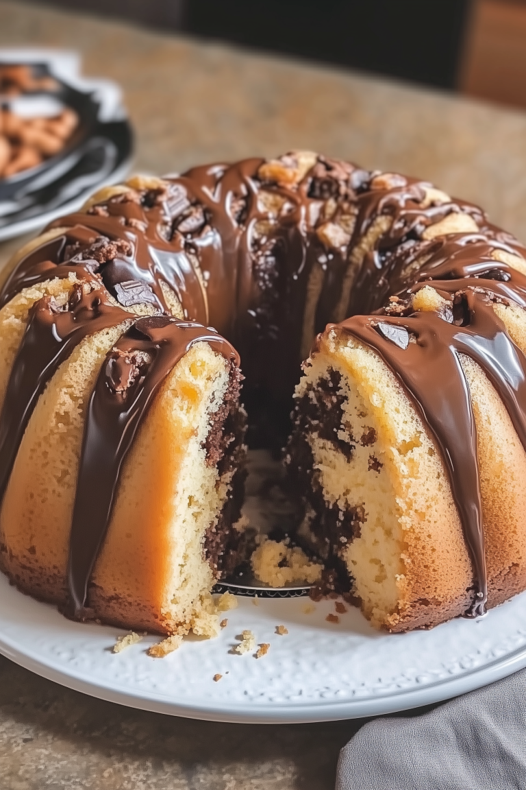 Homemade Decadent Snickers Bundt Cake