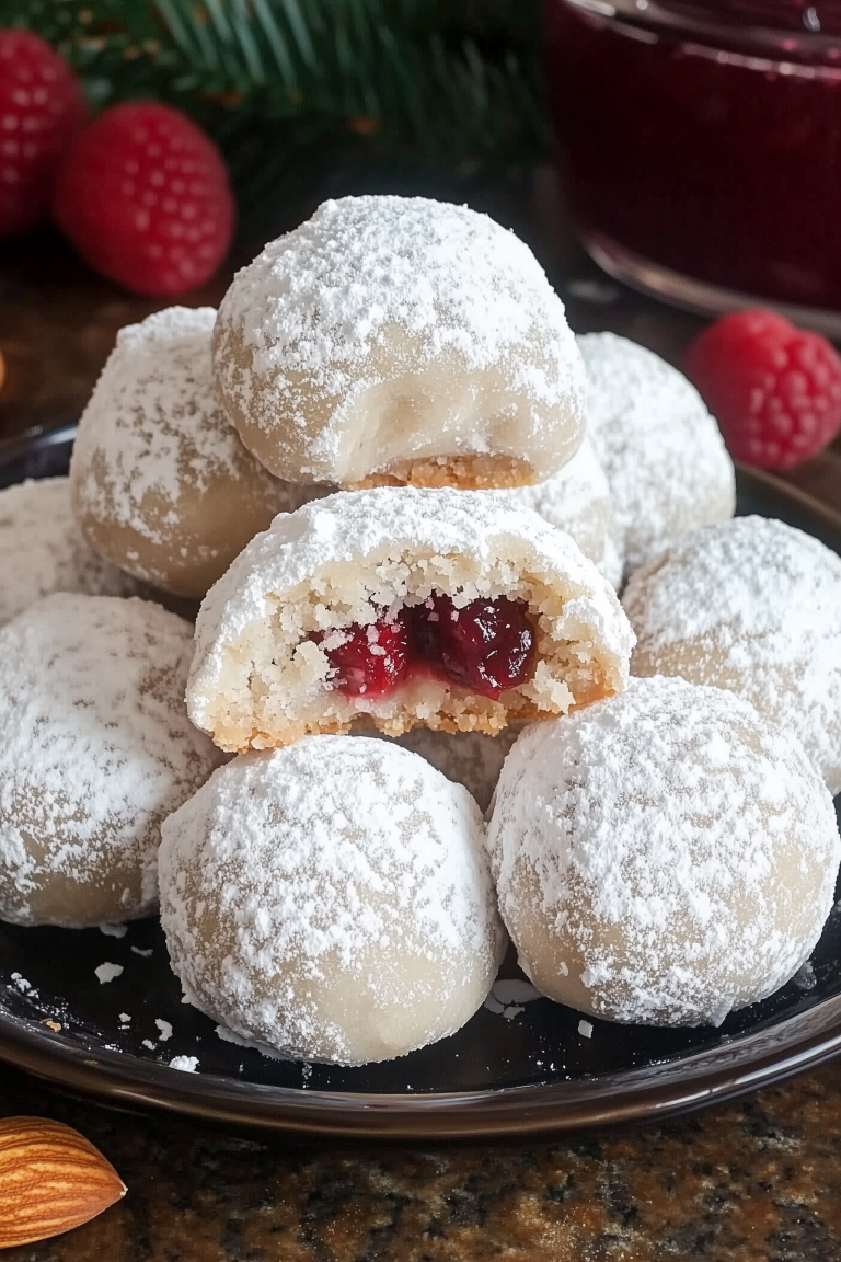 Festive Raspberry Almond Snowballs