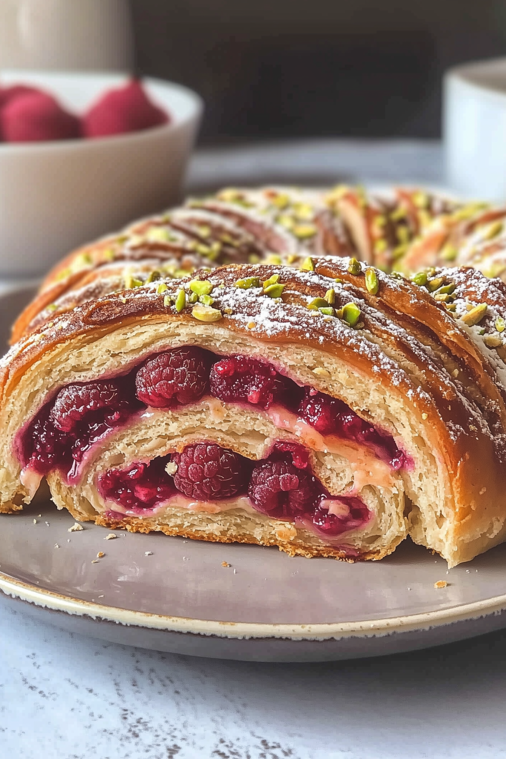 Holiday Raspberry Pistachio Yeast Wreath