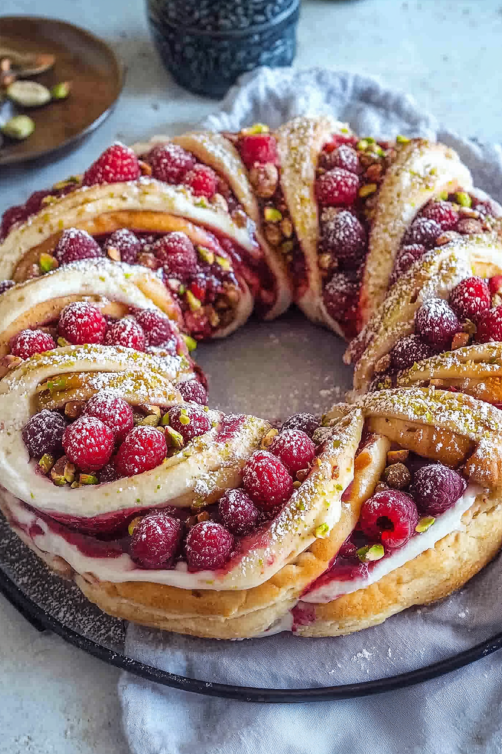 Holiday Raspberry Pistachio Yeast Wreath